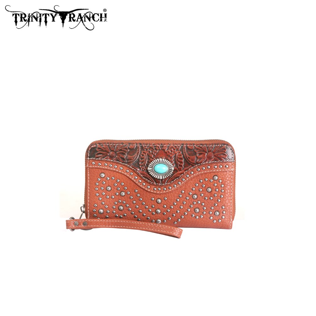 14-W003 Montana West Trinity Ranch Tooled Design Wallet-Turquoise