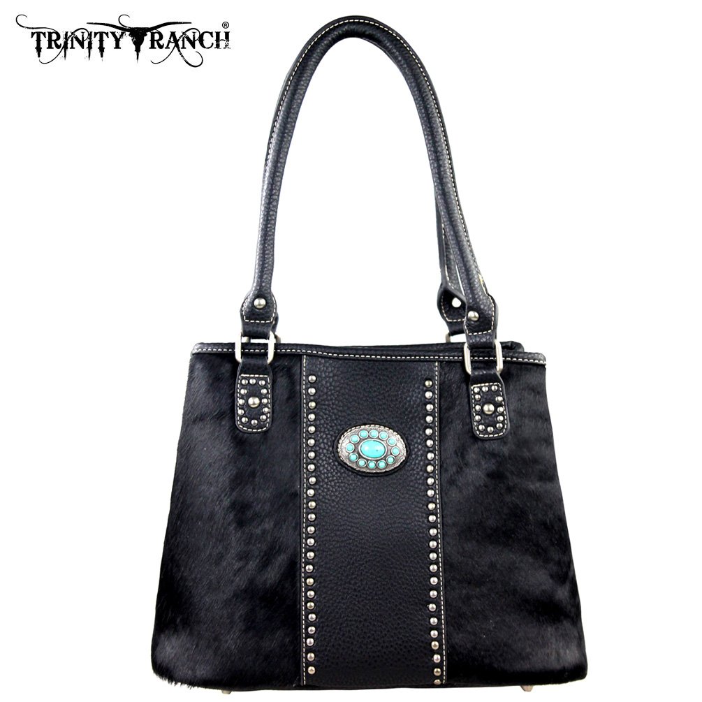 TR17-8036 Trinity Ranch Cowhide Collection Handbag-Black