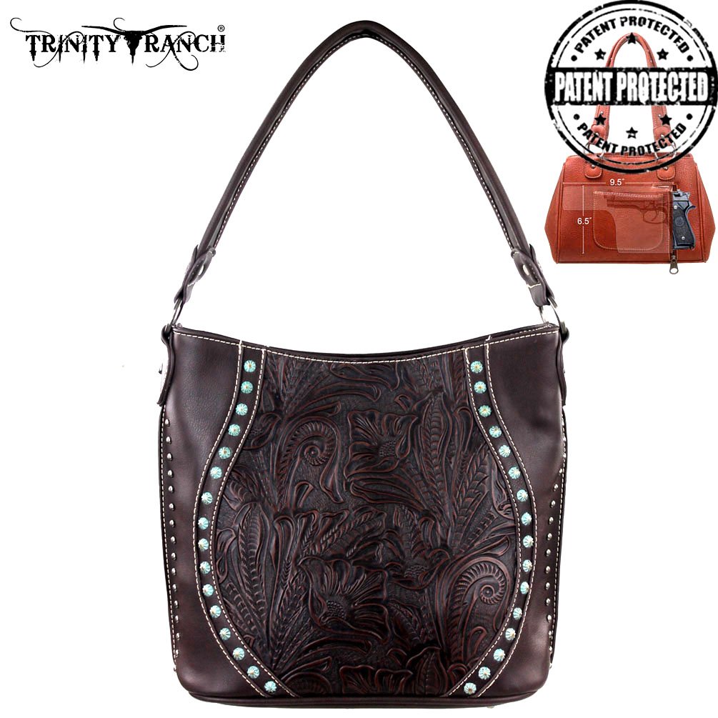 TR23G-916 Trinity Ranch Tooled Design Concealed Handgun Handbag