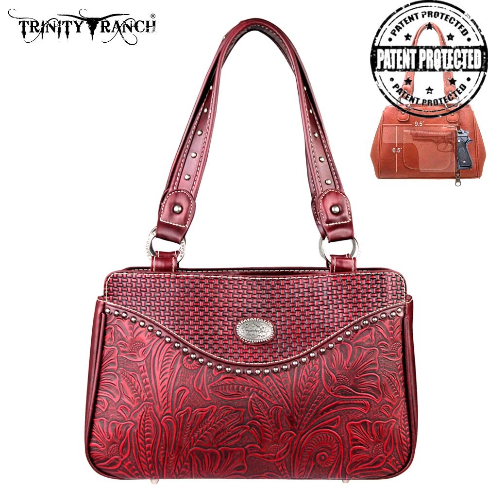 TR26G-L8247 Montana West Trinity Ranch Tooled Design Collection Handbag-Red