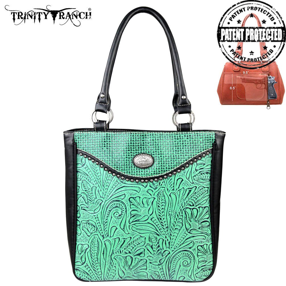TR26G-L8561 Trinity Ranch Tooled Design Concealed Handgun Handbag-Turquoise
